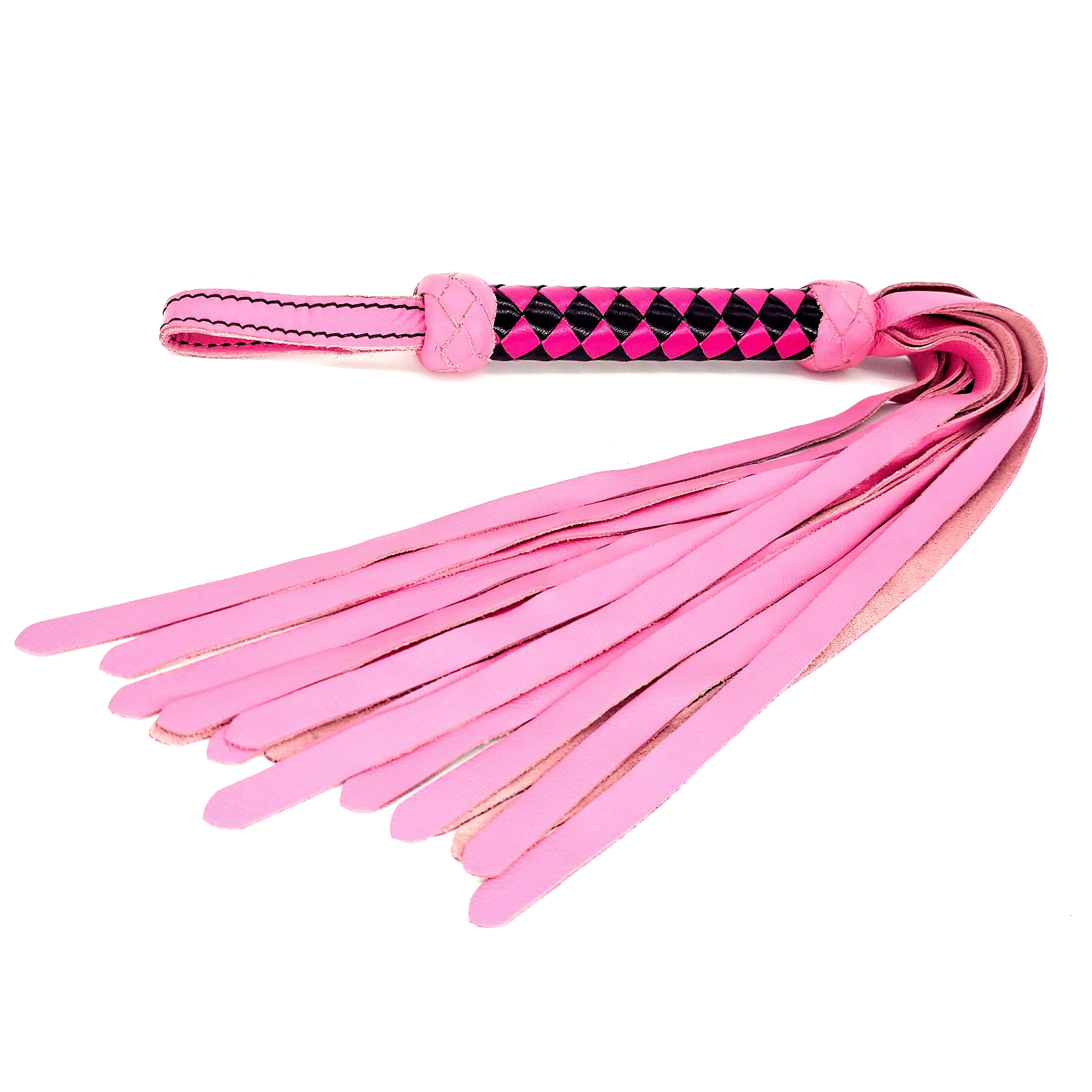 Classic Leather Flogger - Pink Tails - Black & Pink Braided – 6Whips
