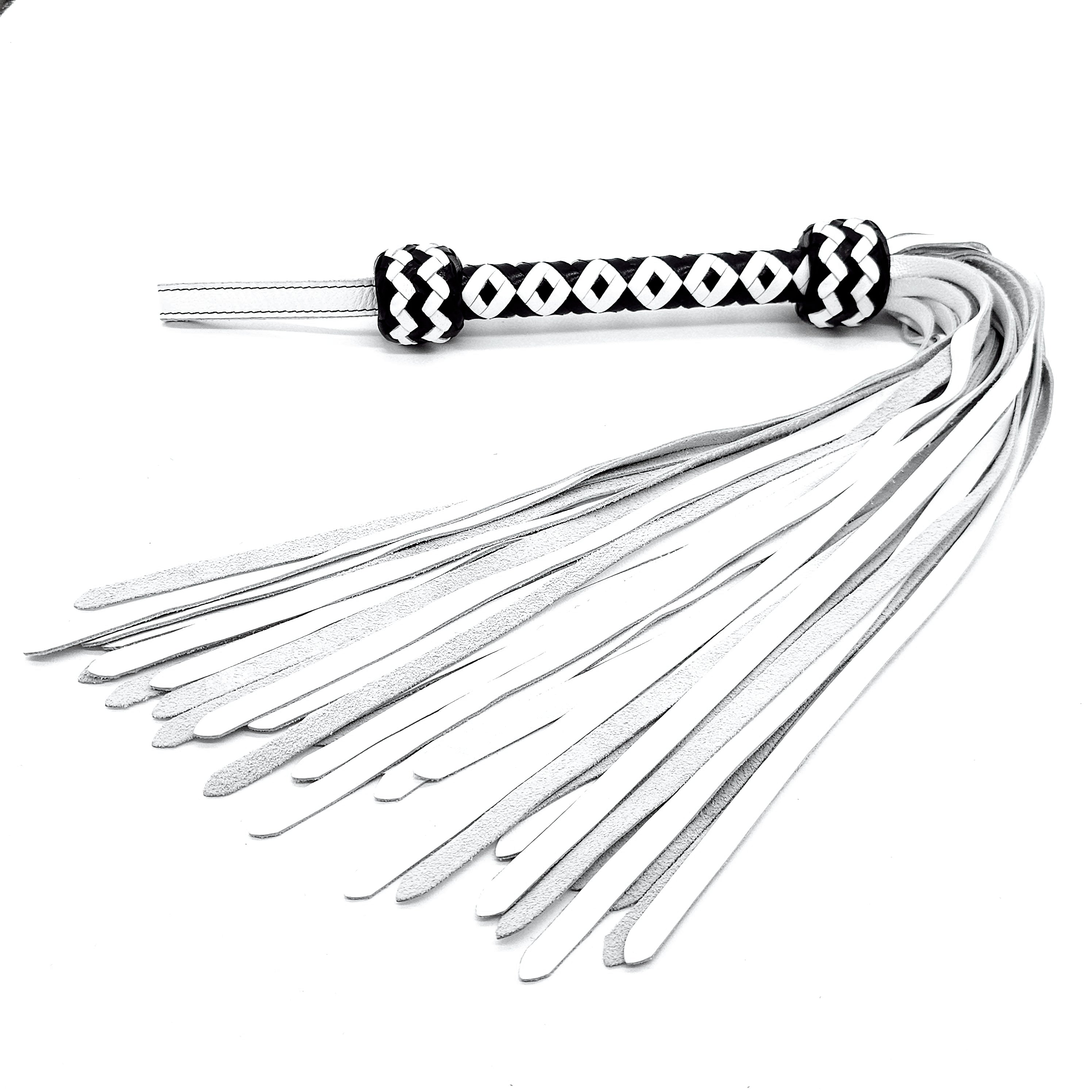 Mop Flogger - White Leather - Black and White Birdseye – 6Whips