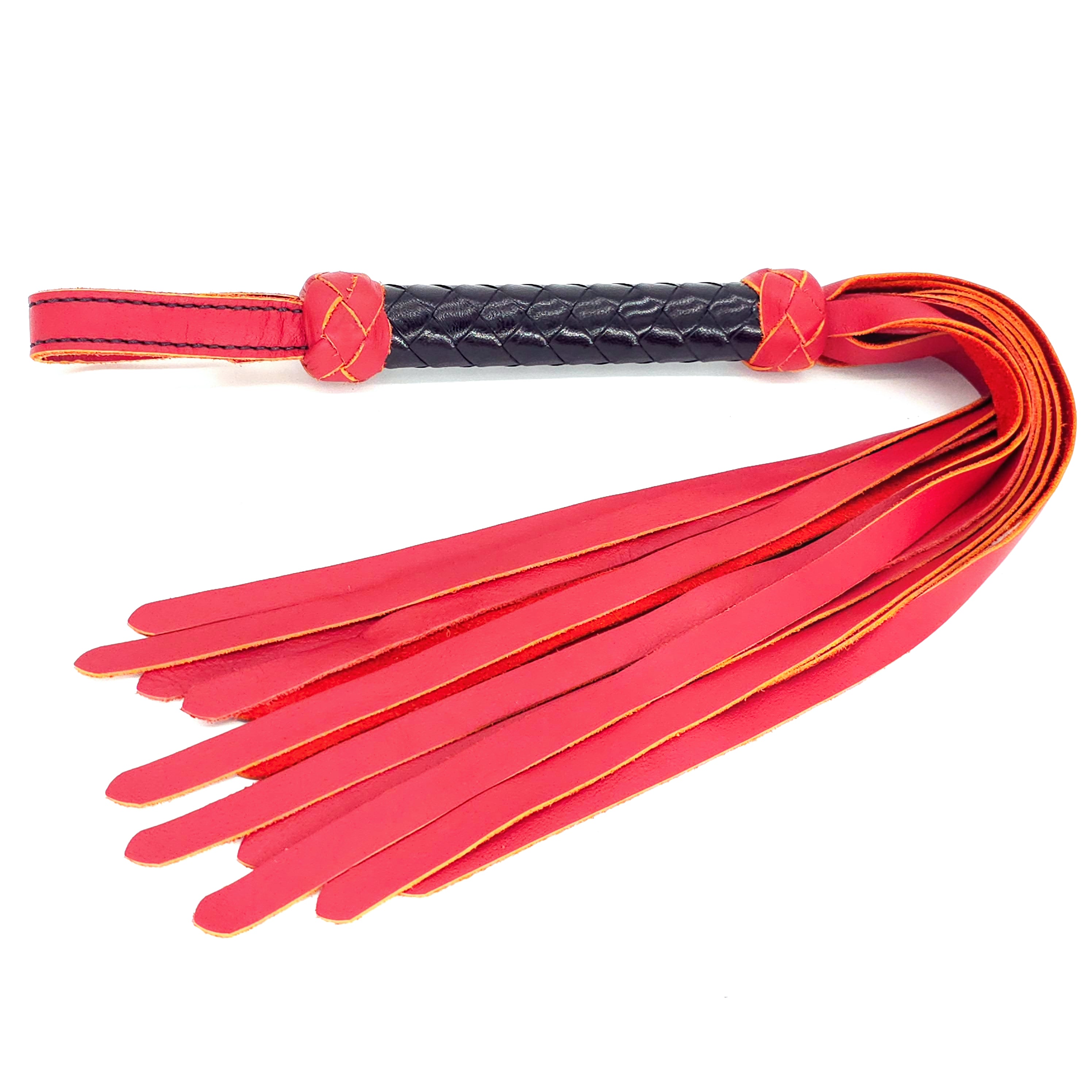 Classic Leather Flogger - Red Tails - Black Braided – 6Whips